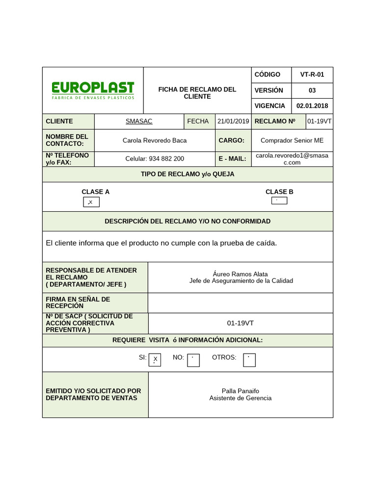 2 Ficha de Reclamo Del Cliente | PDF