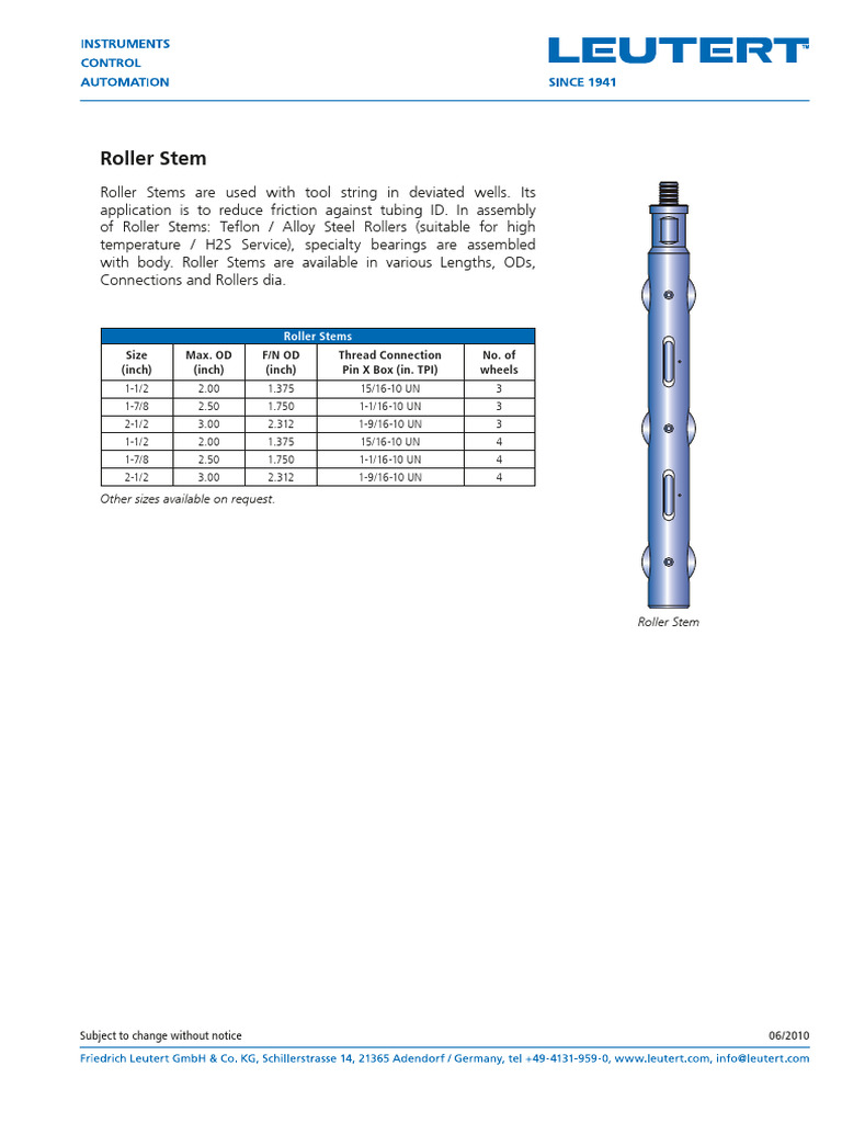Roller Stem Specifications and Uses | PDF