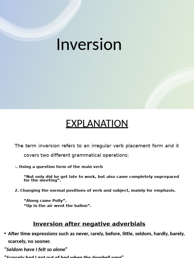 Understanding Inversion in English Grammar | PDF | Verb | Semantics