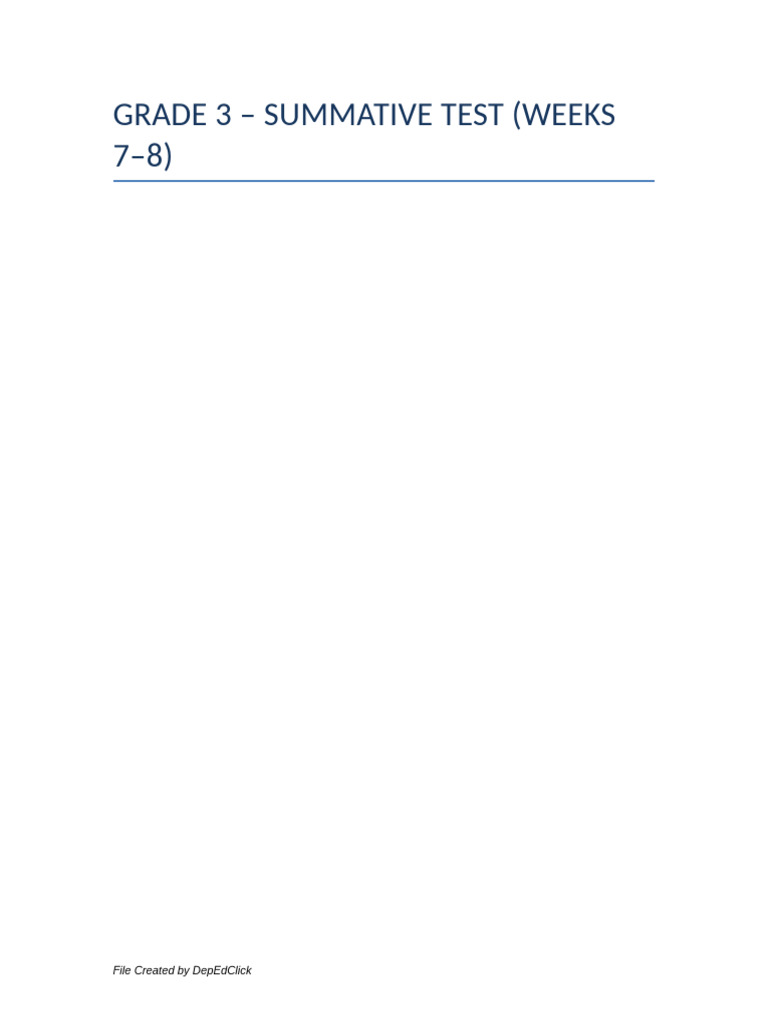 Grade 3 - Summative - Test - Weeks - 7-8 | PDF | Metals | Glasses