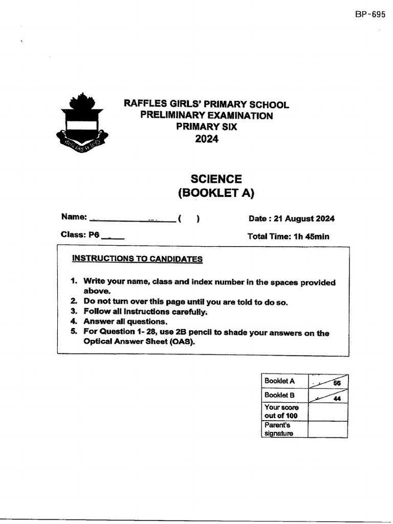 P6 Science 2024 SA2 Raffles | PDF