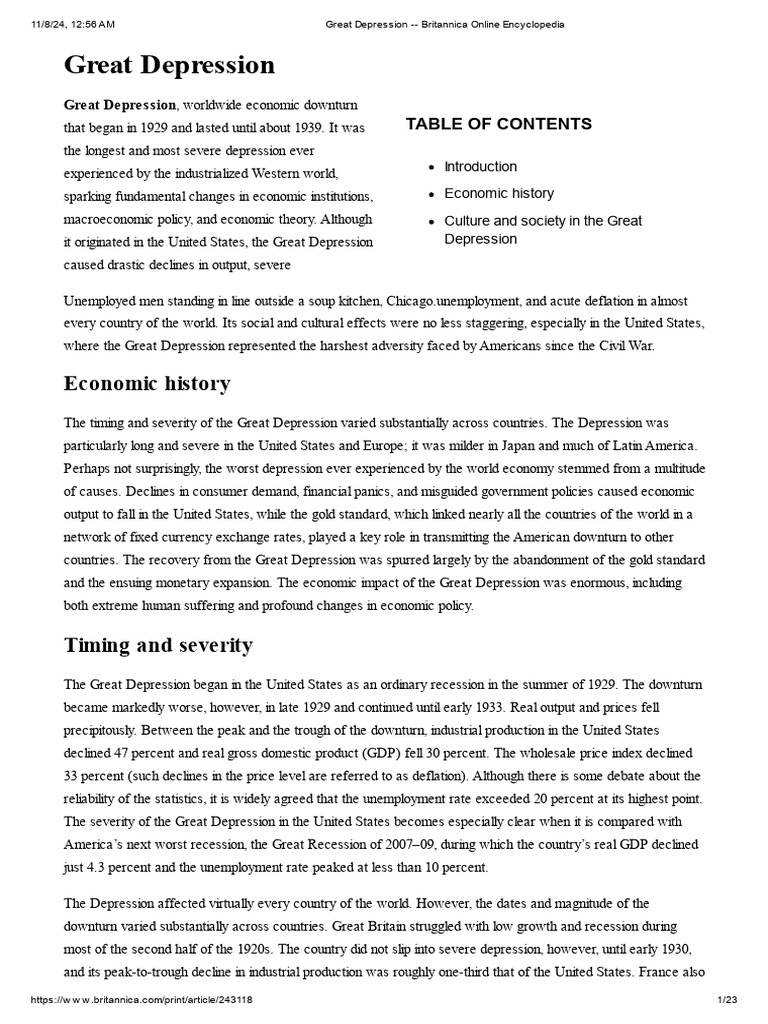 Great Depression - Britannica Online Encyclopedia | PDF | Recession ...