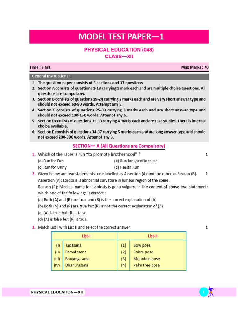 Class 12 Physical Education Sample Paper | PDF | Hypertension | Nutrients