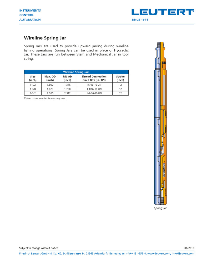 Wireline Spring Jars Specifications | PDF