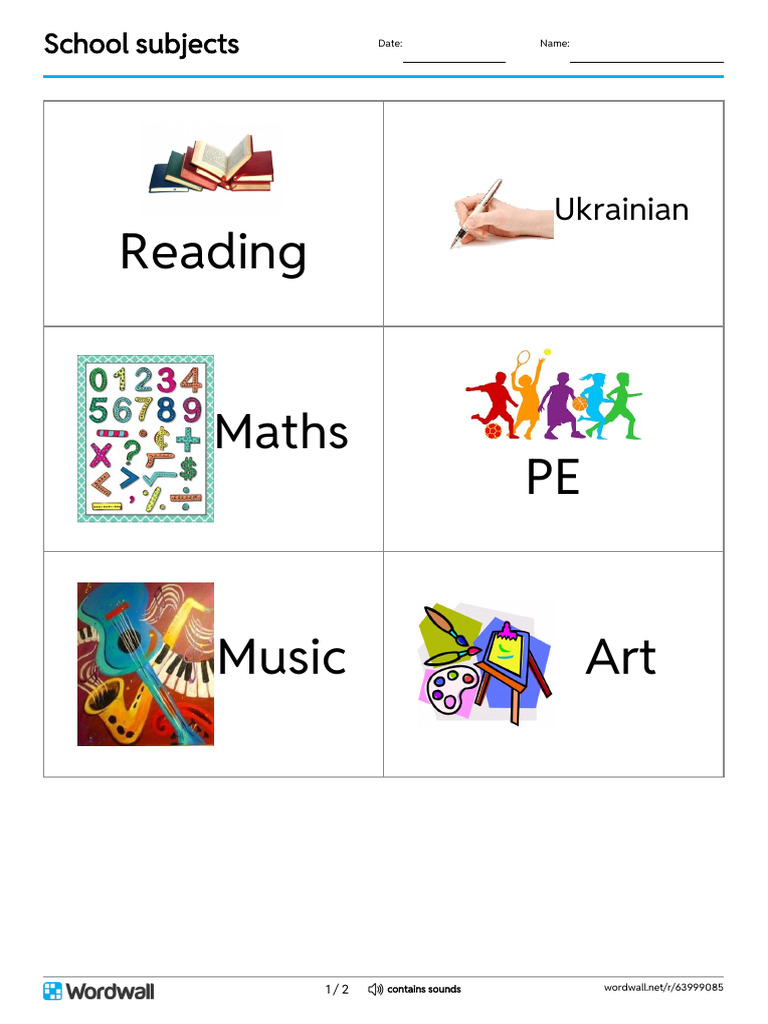 School Subjects Flash Cards | PDF