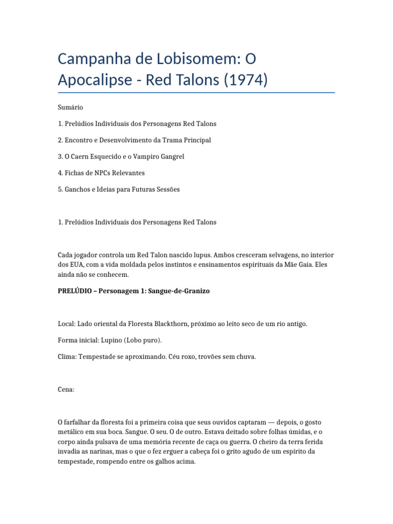 Campanha Red Talons NPCs Completos | PDF