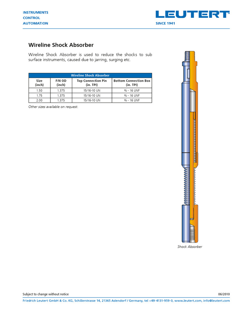 Wireline Shock Absorber Specifications | PDF