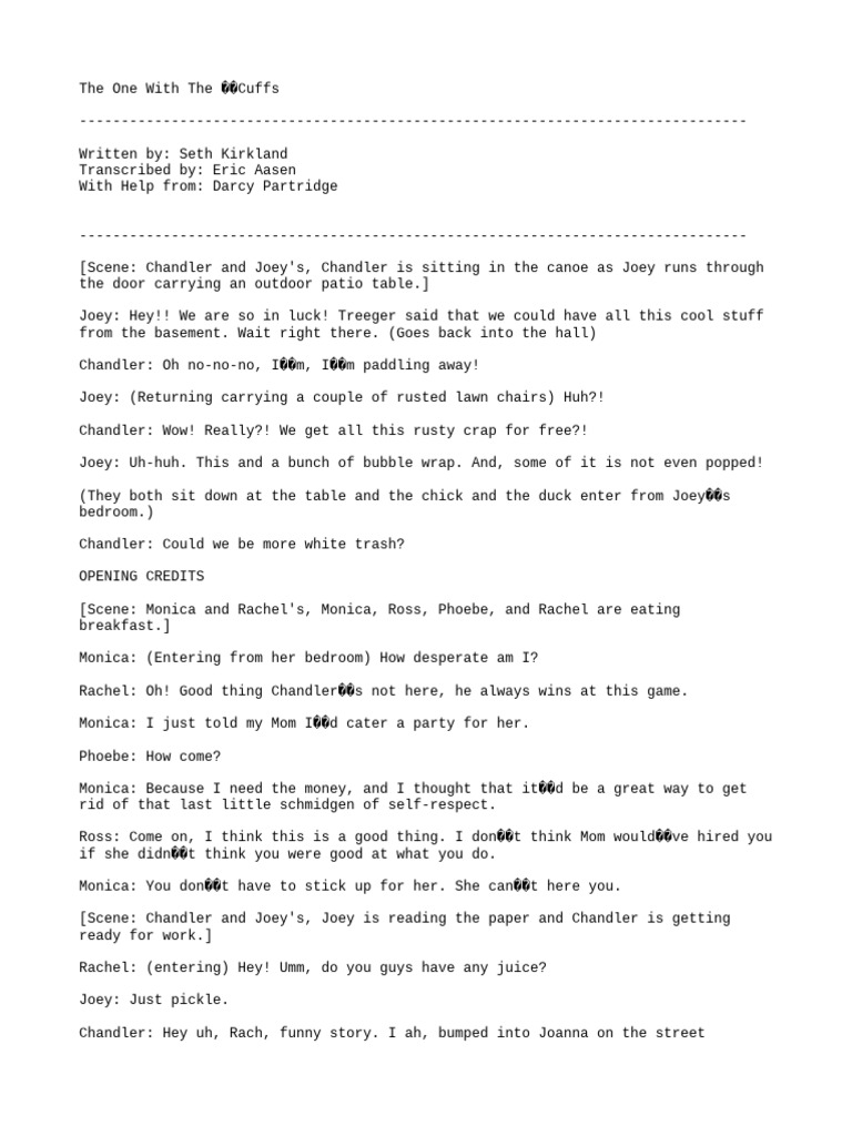 Chandler's Handcuff Dilemma | PDF | Friends