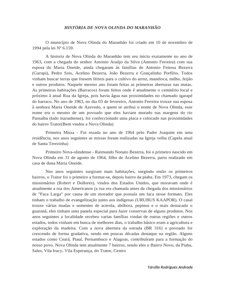 História de Nova Olinda do Maranhão | PDF | Brasil