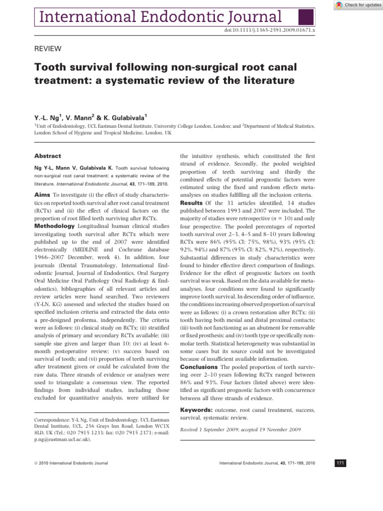 NG Tooth Survival Following Non Surgical Root Canal Treatment A ...