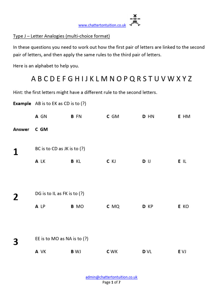 Letter Analogies Practice Questions | PDF