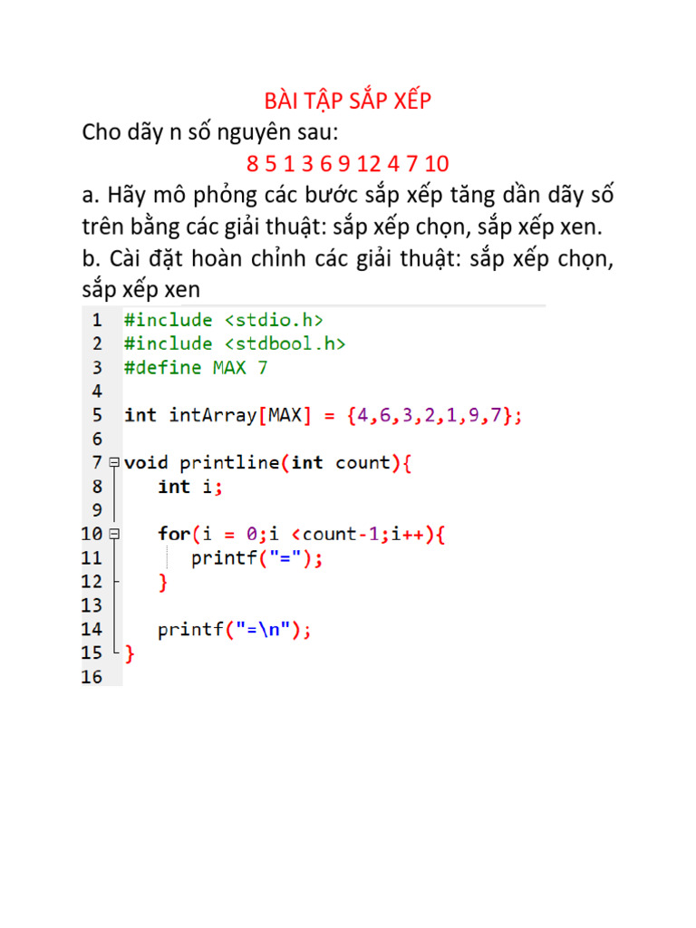 BÀI TẬP SẮP XẾP | PDF
