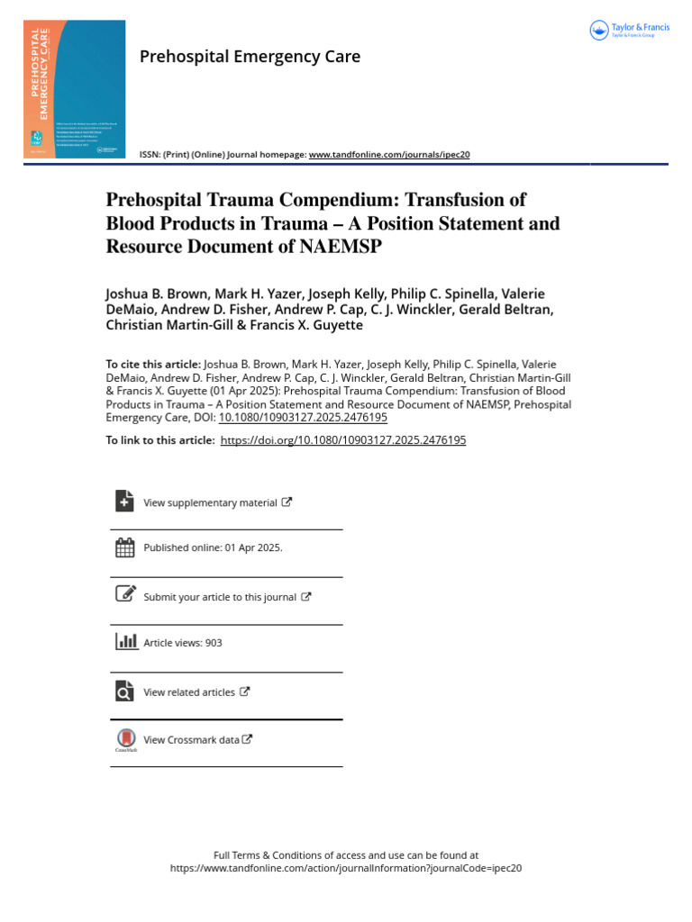 Prehospital Blood Transfusion Guidelines | PDF | Bleeding | Emergency ...