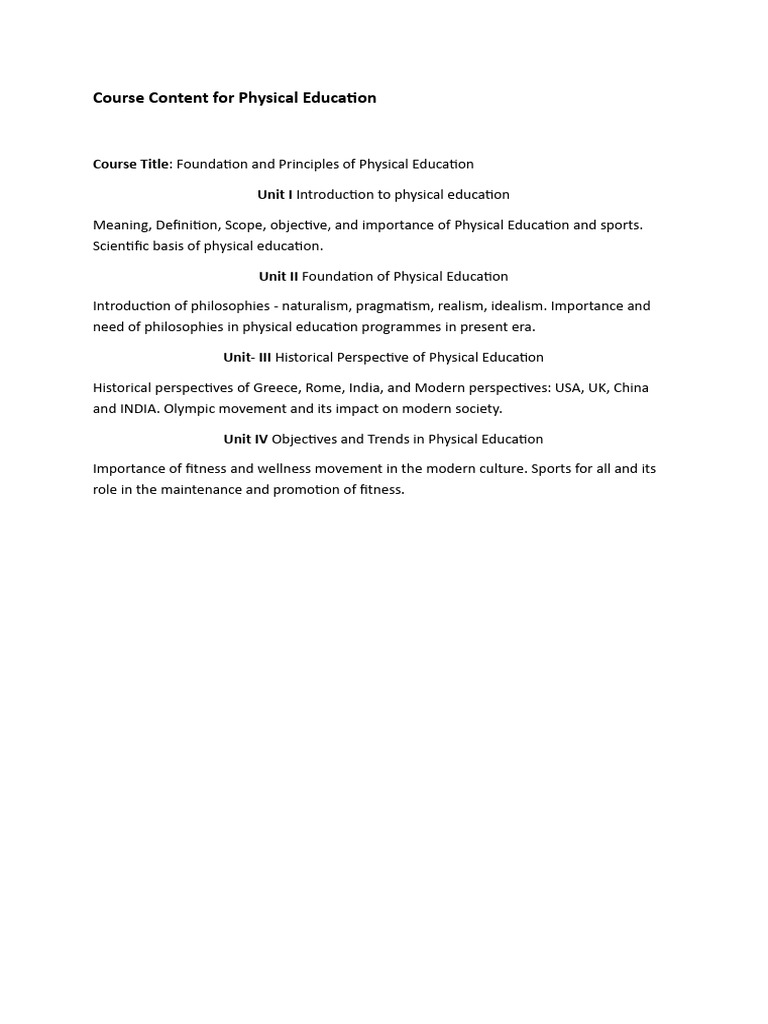 Course Content For Physical Education | PDF