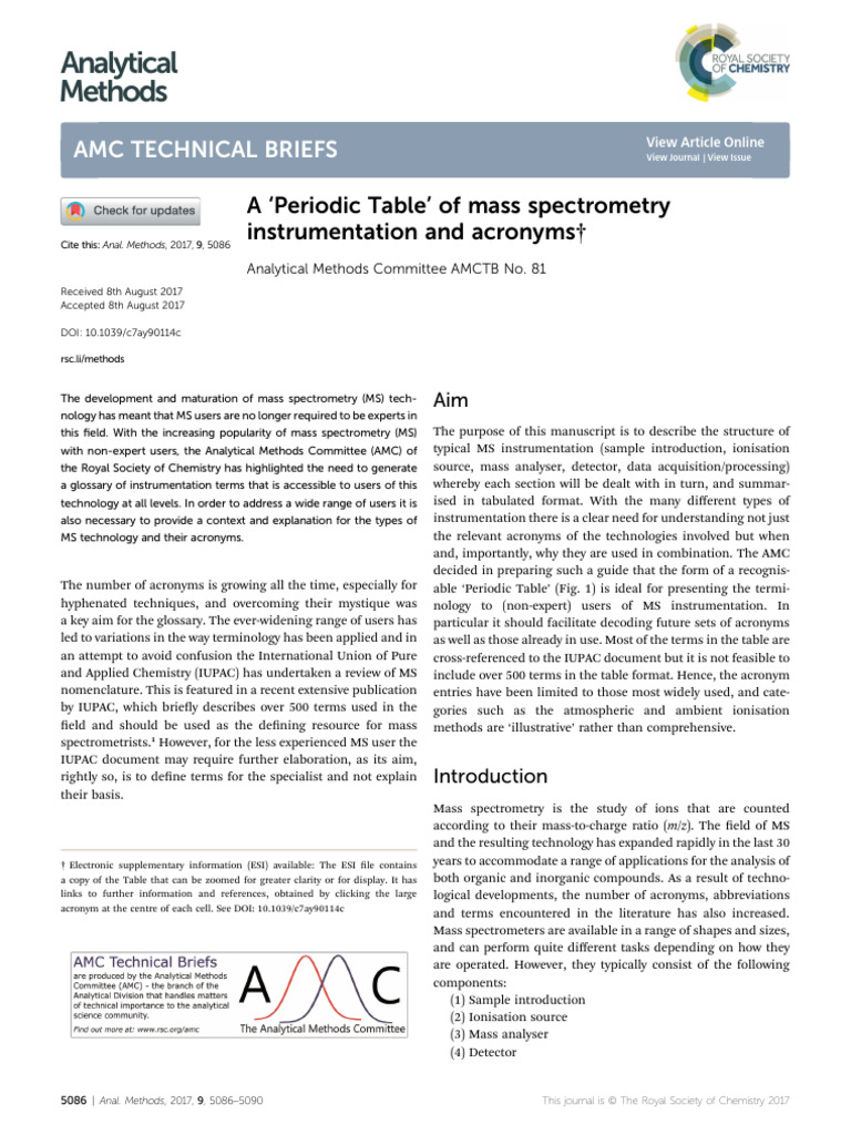 Periodic Table of Mass Spectrometry | PDF | Mass Spectrometry ...