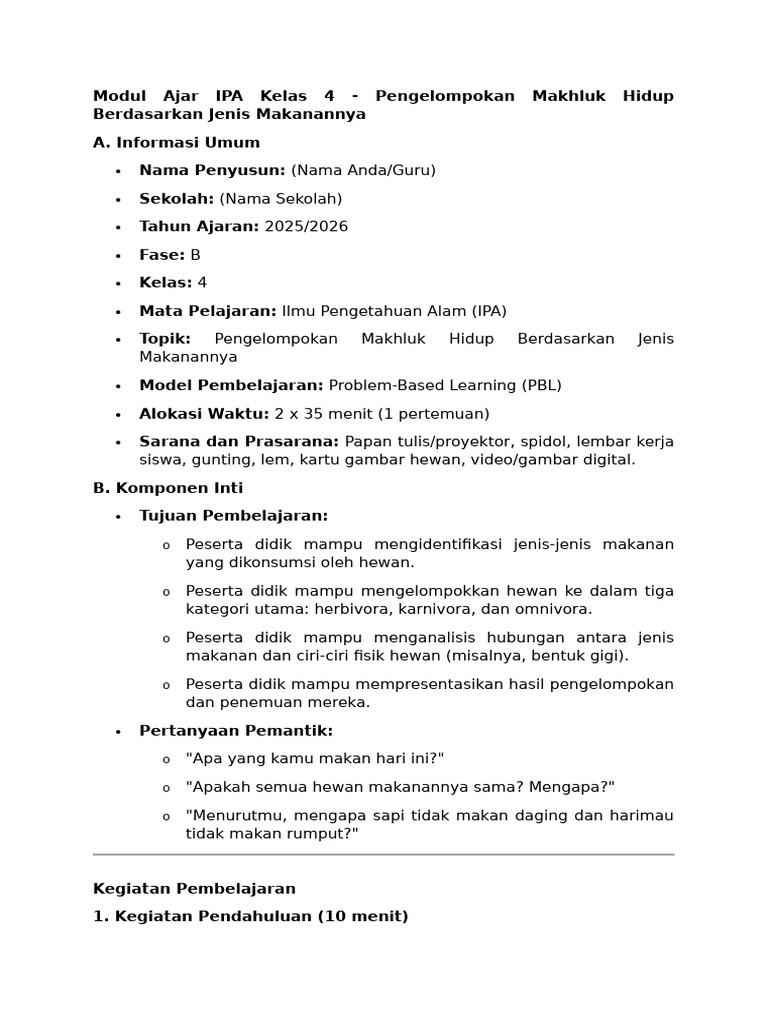 Modul Ajar IPA Kelas 4 | PDF