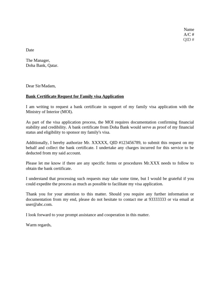 Doha Bank Certificate Request Format | PDF