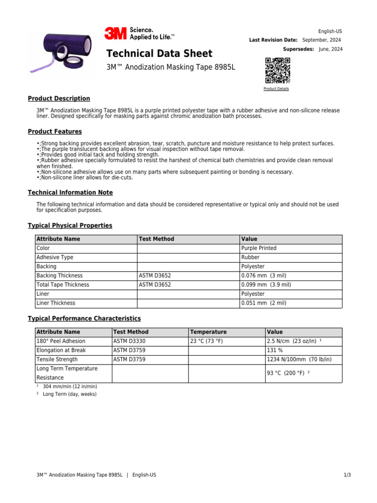 3M Anodization Masking Tape 8985L | PDF | Safety | Legal Remedy