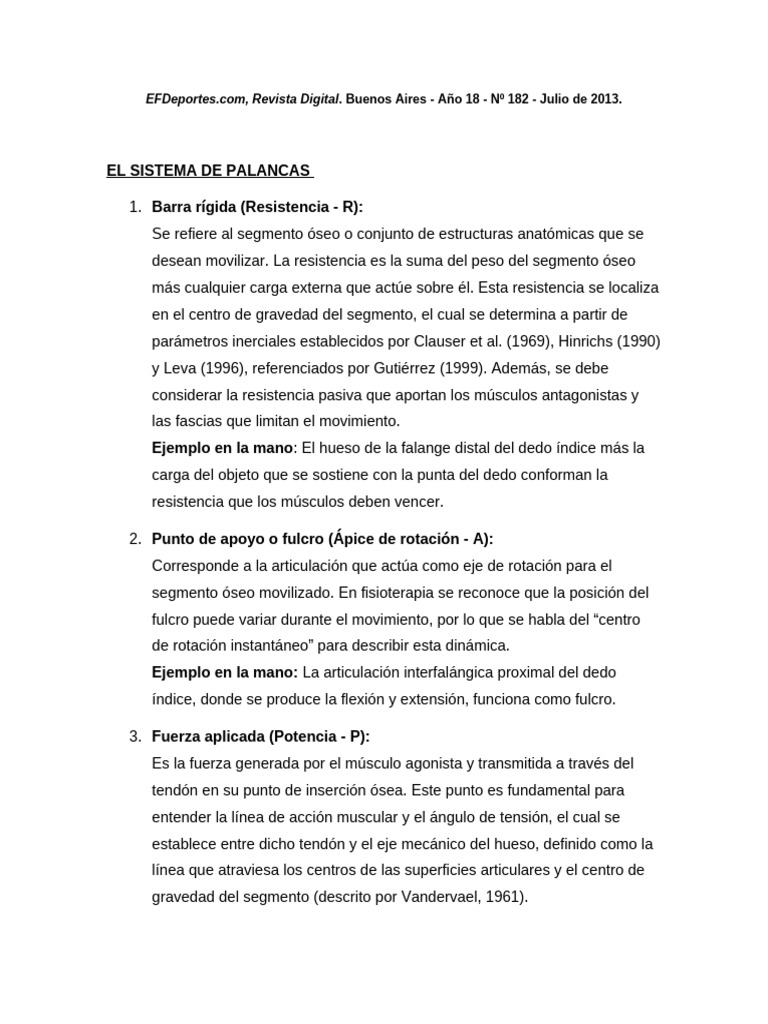 Sistema de Palancas en Biomecánica Manual | PDF | Palanca | Mano