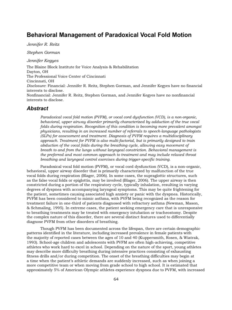 Managing Paradoxical Vocal Fold Motion | PDF | Breathing | Swimming