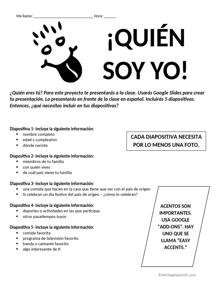 1-4 Quien Soy Yo Project SPANISH | PDF