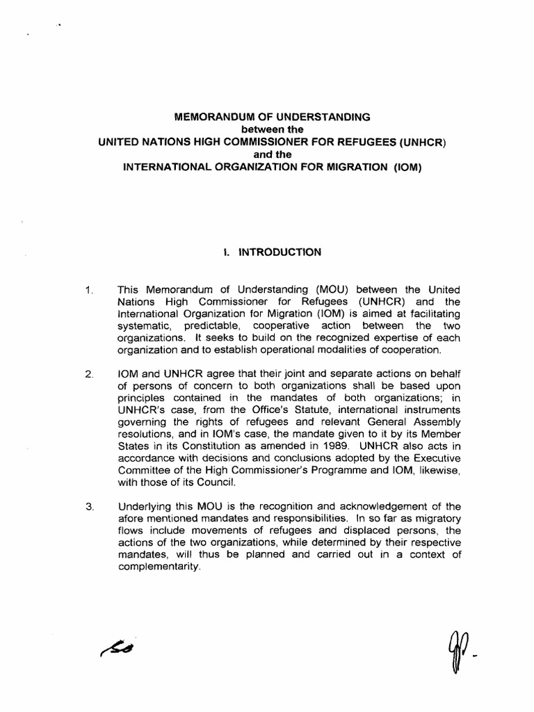 Iom-Unhcr, Mou, 1997 | PDF