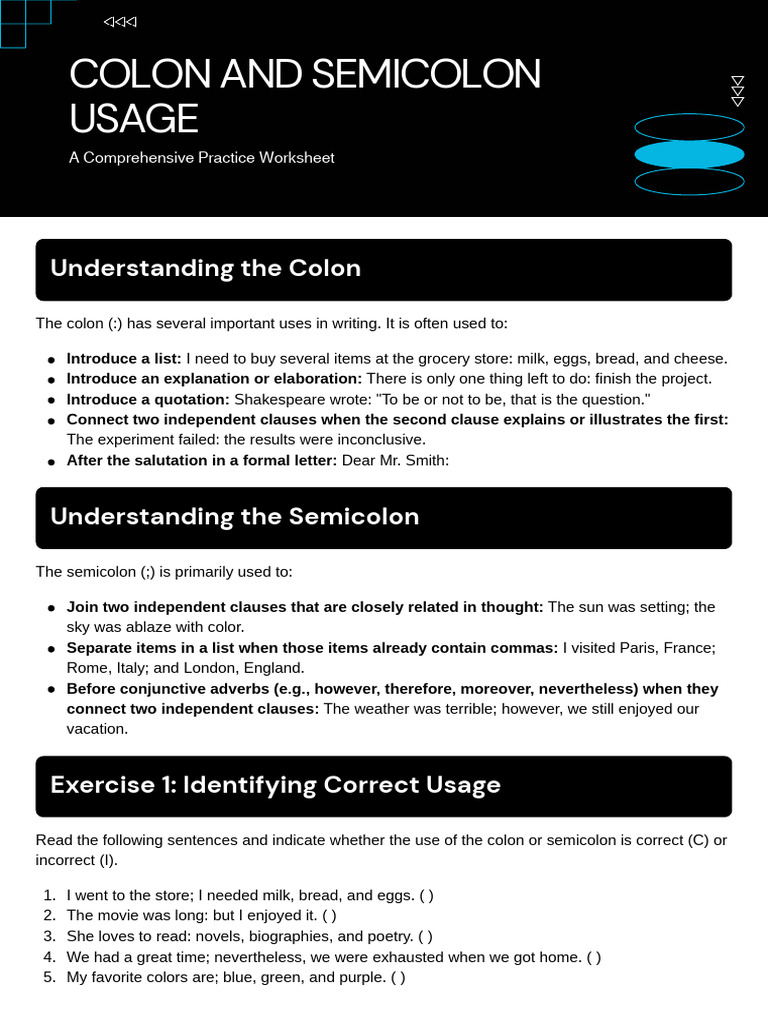 Colon and Semicolon Usage 20250825 185641 0000 | PDF | Comma | Punctuation