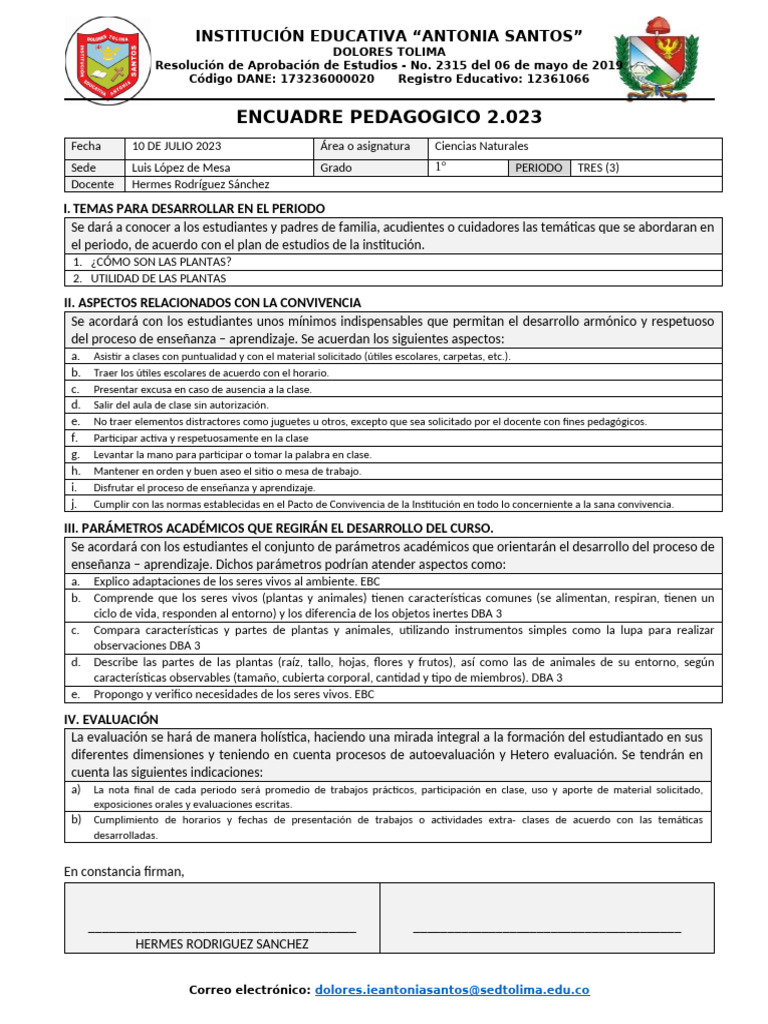 Encuadre Pedagogico C. Naturales Grado 1° | PDF | Enseñando | Maestros