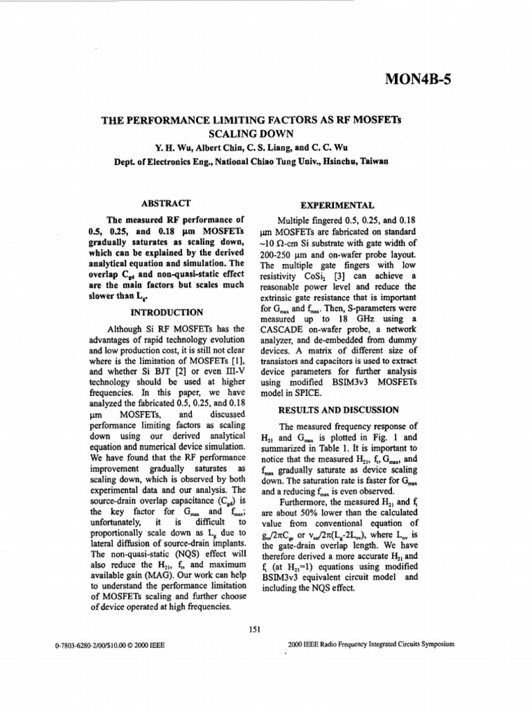 The Performance Limiting Factors As RF MOSFETs Scale Down | PDF ...