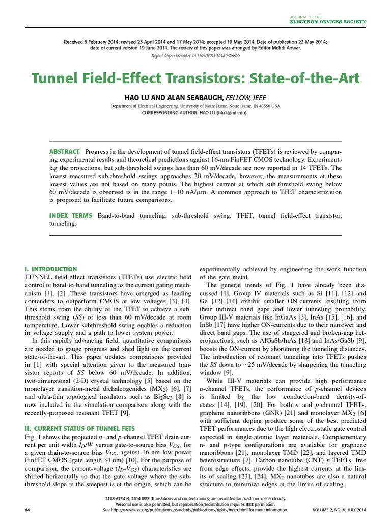 Tunnel Field Effect Transistors State of The Art | PDF | Field Effect ...