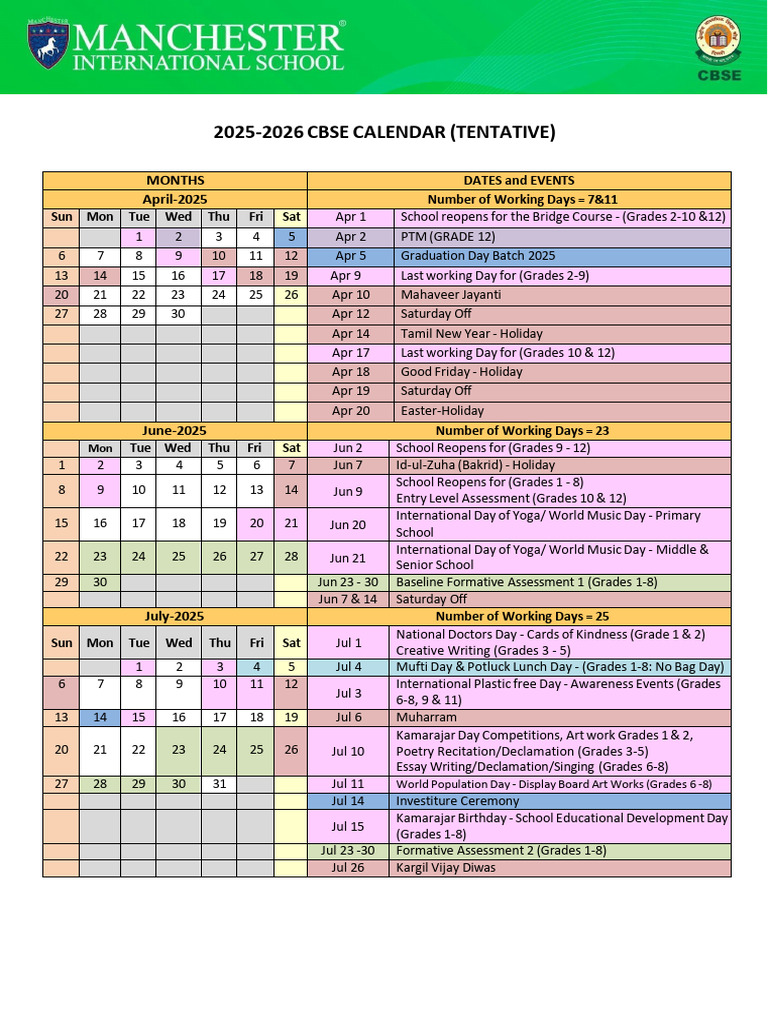 CBSE Academic Calendar 2025-26 | PDF