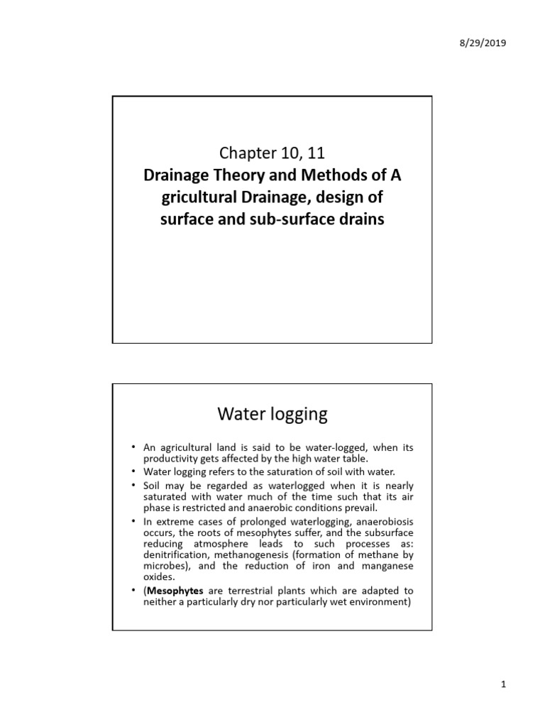 10-11 Drainage Principles, Design of Surface and Subsurface Drains ...