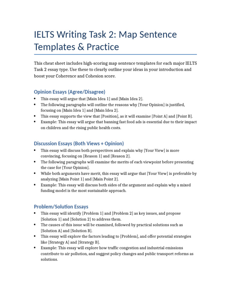 IELTS Writing Task2 Map Sentence Templates | PDF | Essays | Reason