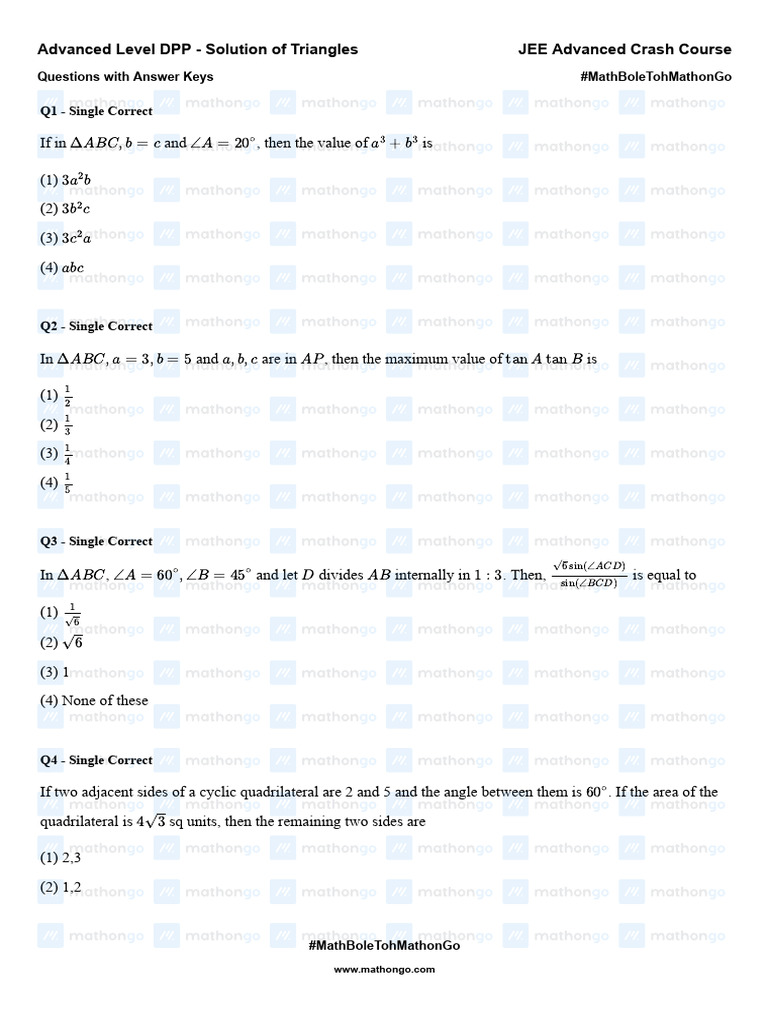 JEE Advanced Triangle Solutions Guide | PDF | Triangle | Trigonometry