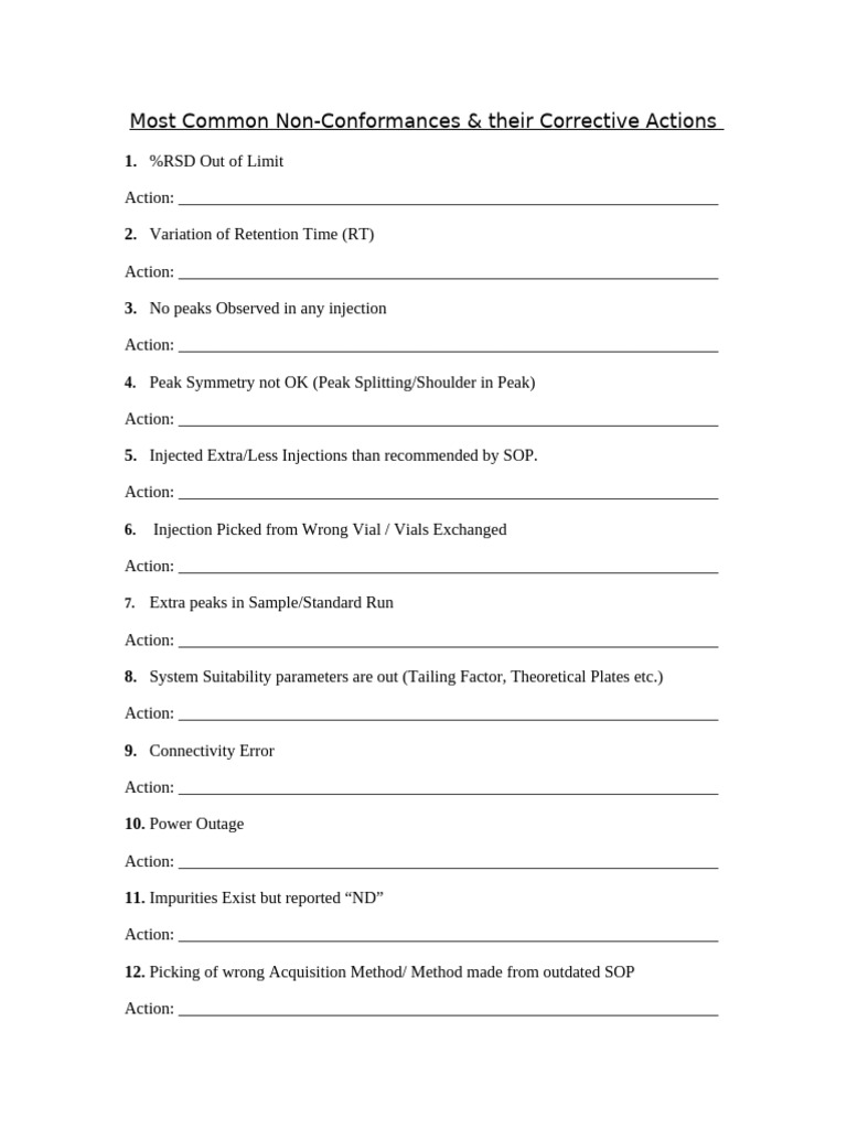 Common Lab Non-Conformances & Solutions | PDF