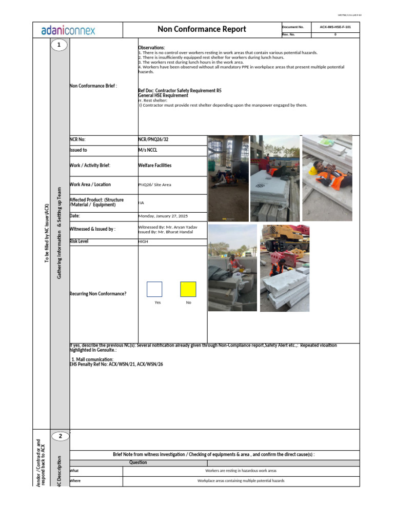 Non-Conformance Report: Worker Safety Issues | PDF | Occupational ...