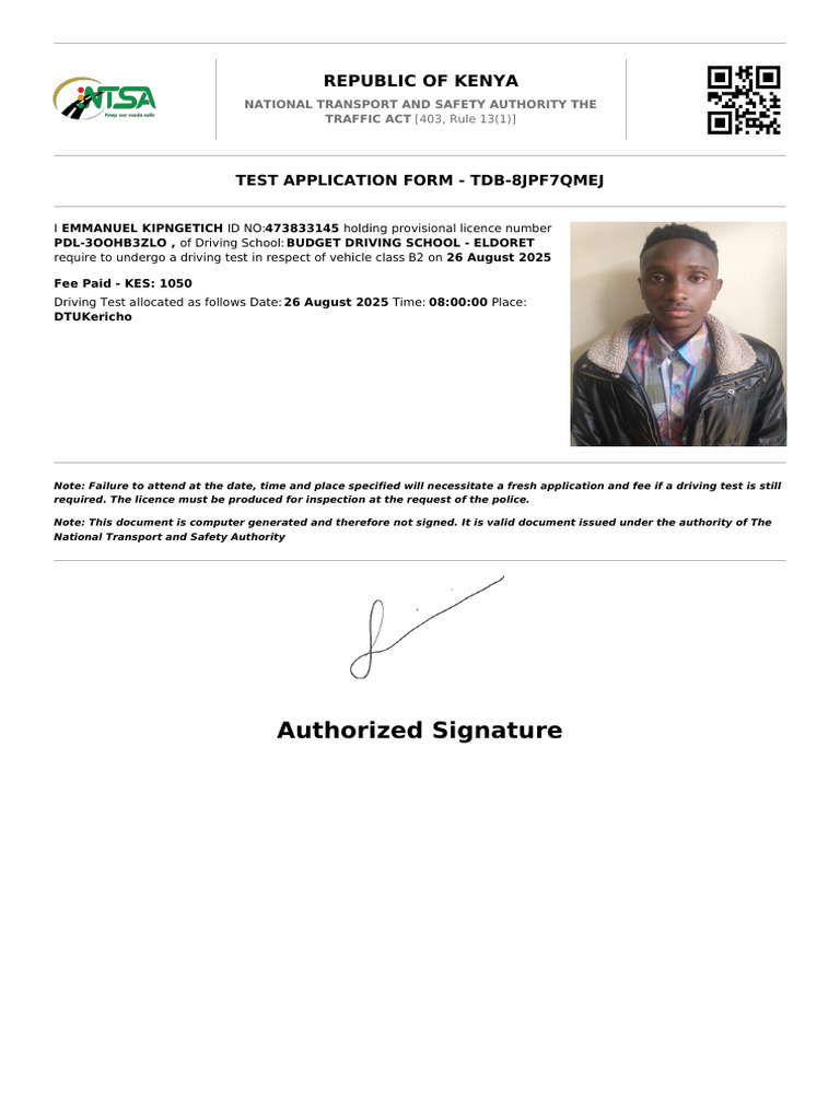 Driving Test Application Form Details | PDF
