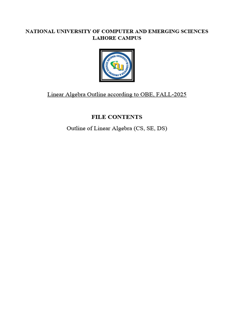 Linear Algebra-Course Outlines-Fall 2025 | PDF | Matrix (Mathematics ...