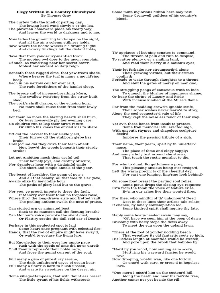 Elegy Written in a Country Churchyard | PDF