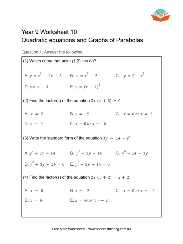 Quadratic Equations and Graphs Worksheet | PDF | Quadratic Equation ...