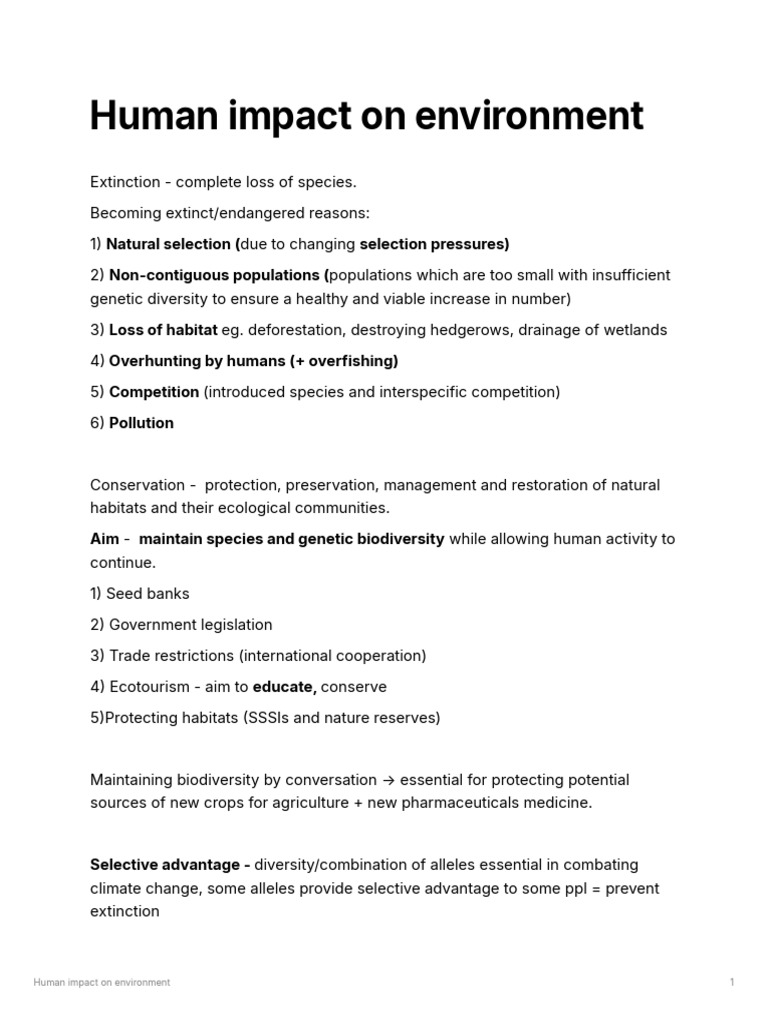 Human Impact on Biodiversity and Conservation | PDF | Particulates ...