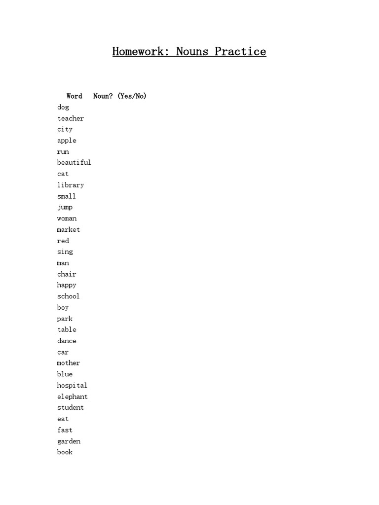 Nouns Homework | PDF