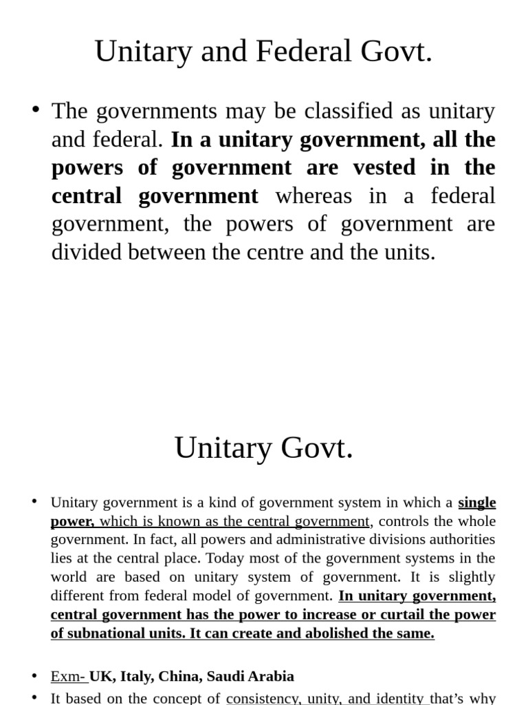 Comparison Between Unitrary and Federal | PDF | Federation | Constitution