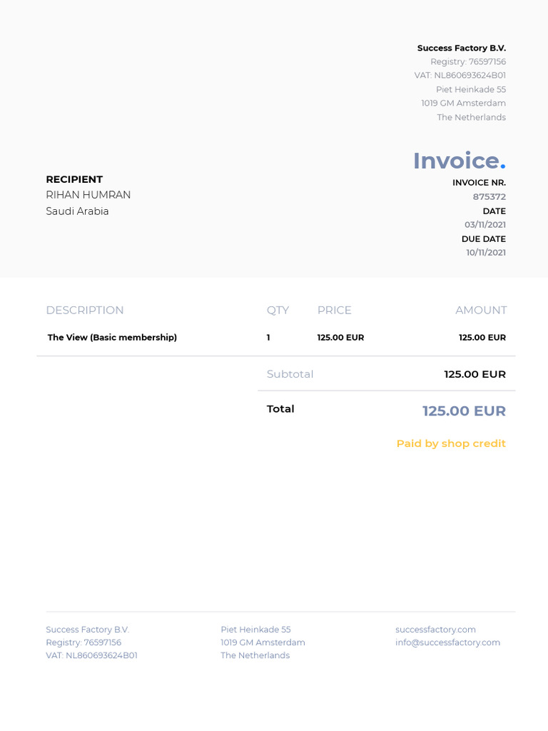 Invoice for Basic Membership - Success Factory | PDF