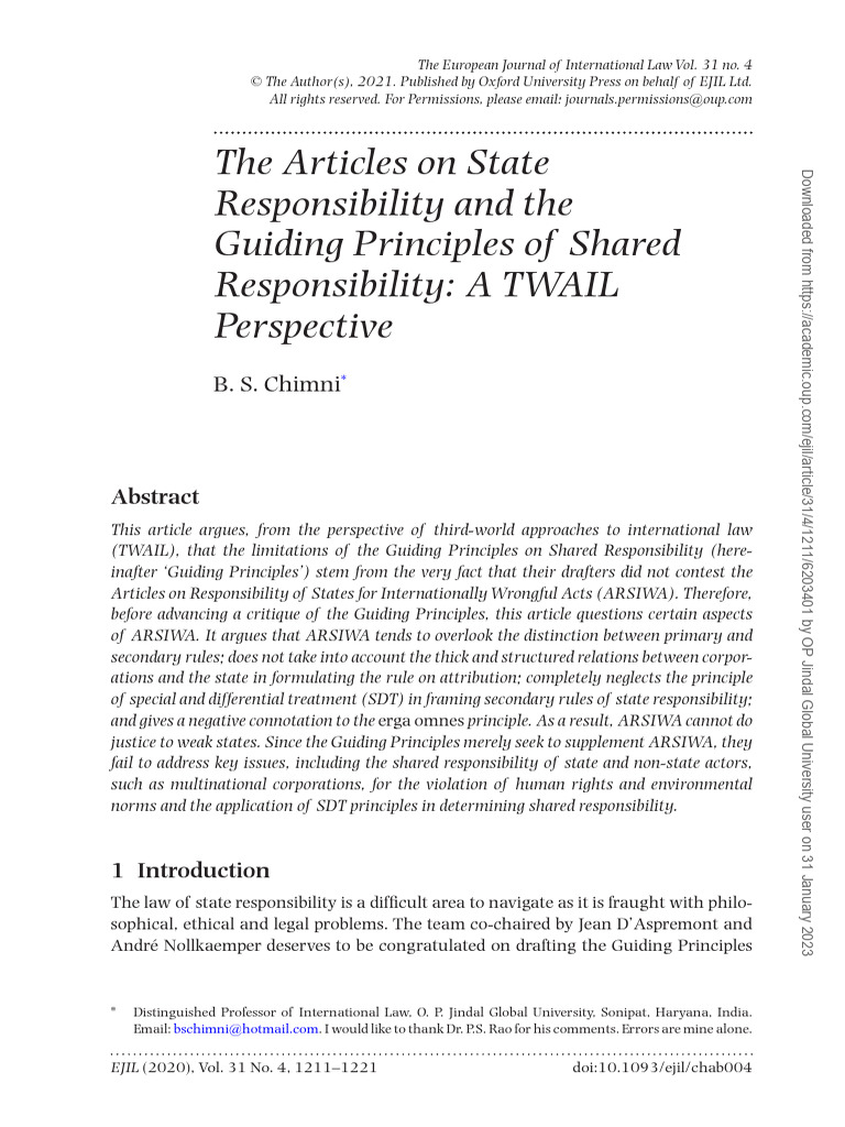 B.S Chimni, The Articles On State Responsibility and The Guiding ...