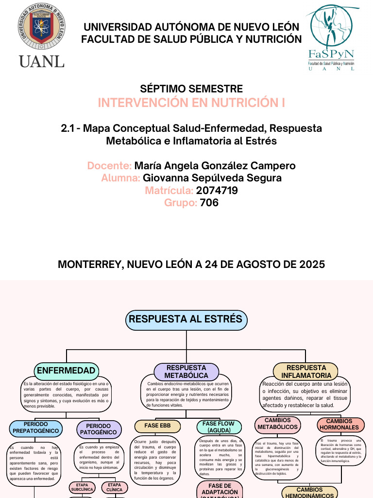 Mapa Conceptual: Salud y Respuesta al Estrés | PDF | Estrés (biología) | Inflamación