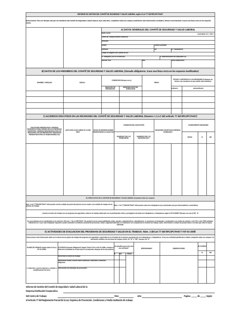 Formato para Informe Inpsasel Anexo 12 Mensual | PDF | Seguridad y ...