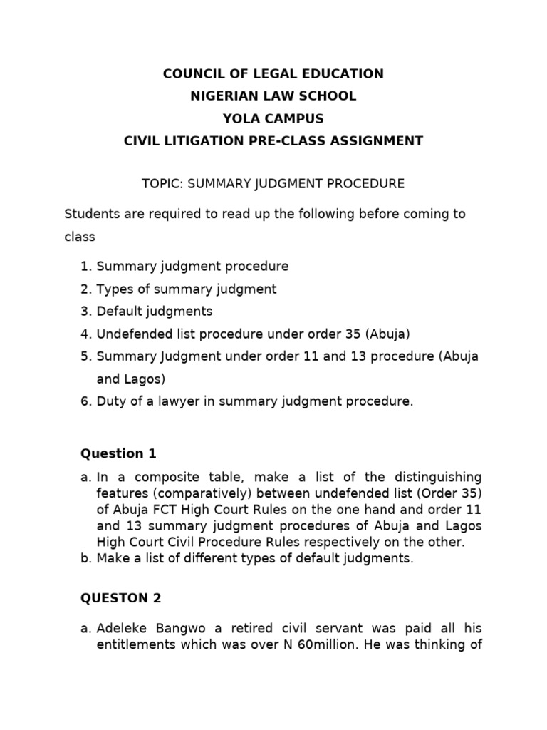 Summary Judgment Pre-Class | PDF | Judgment (Law) | Common Law