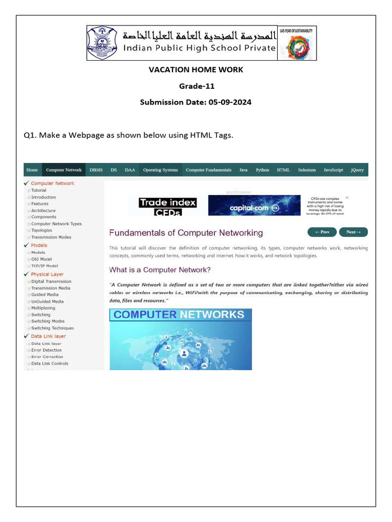Grade 11 Web App Vacation HW | PDF