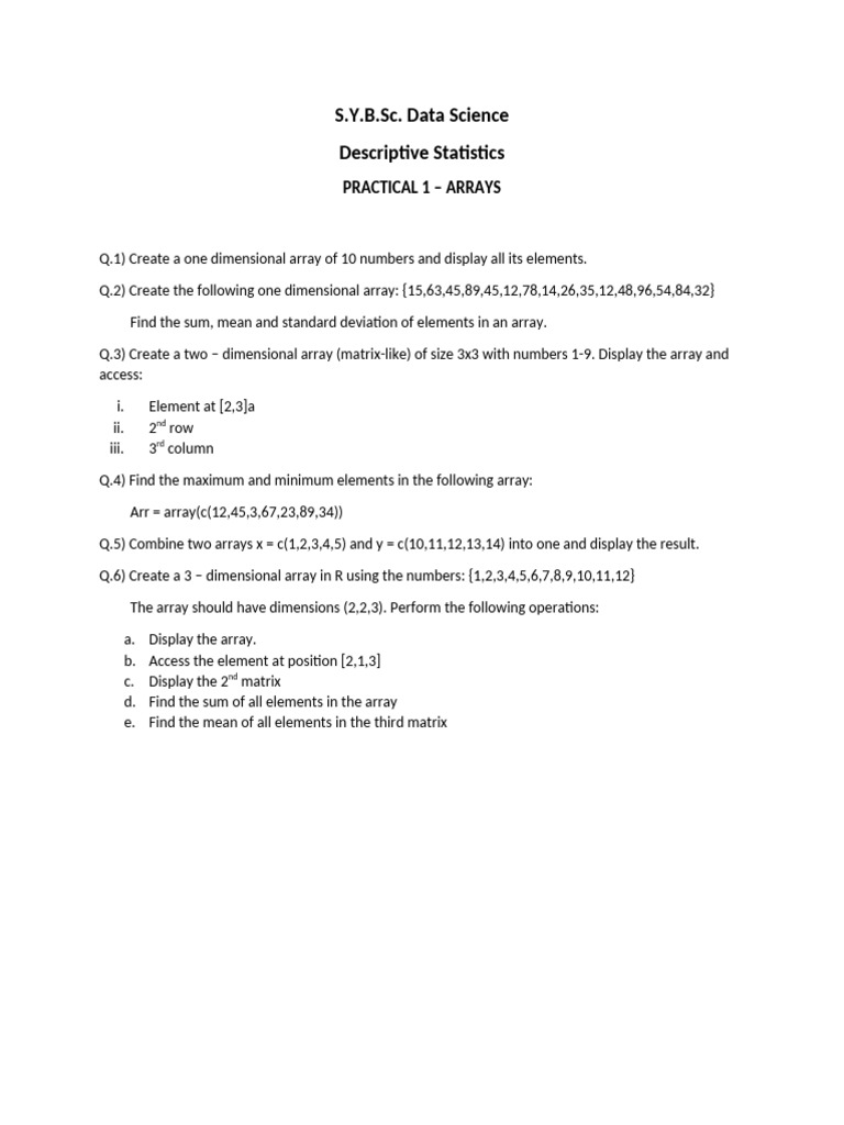 Practical 1 - Arrays - QP | PDF